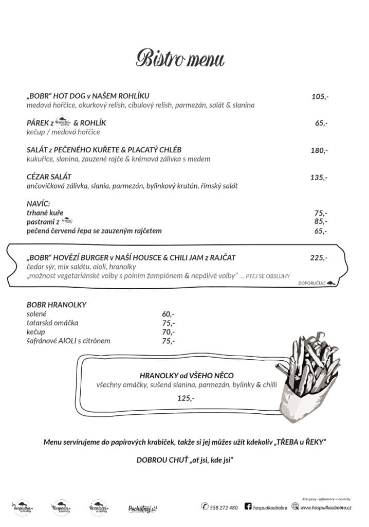 bistro menu | Hospůdka U Bobra
