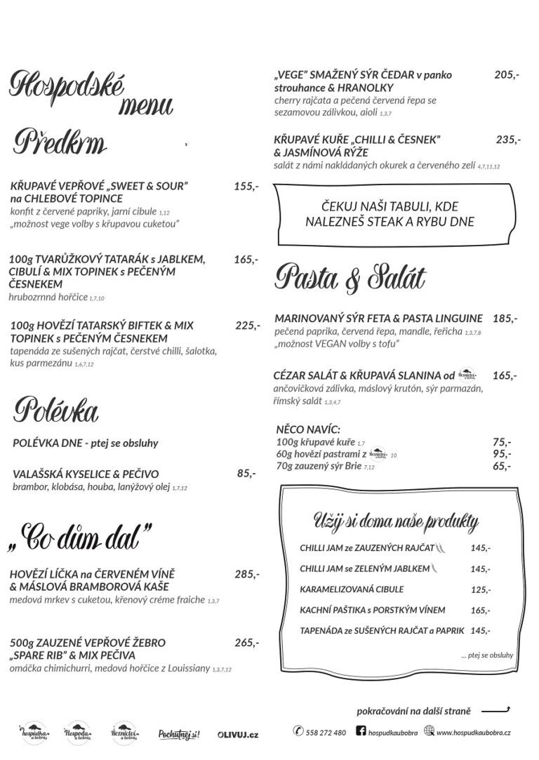 á la cárte Hospůdka u Bobra 1 | Hospůdka U Bobra