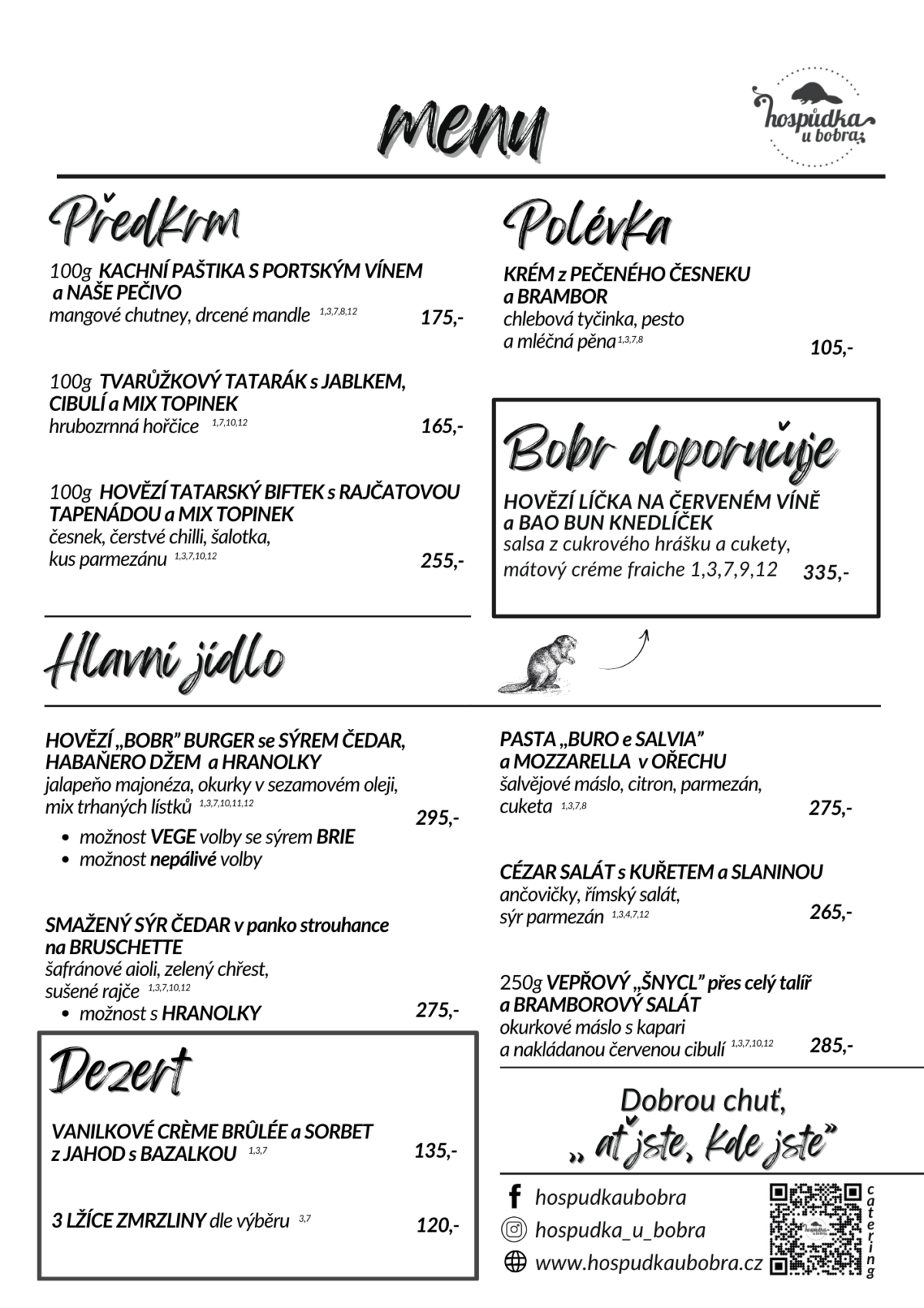 Jídelní lístek | Hospůdka U Bobra